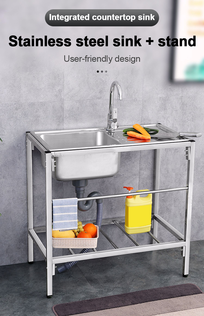 【Never rust】Sinki dapur 80*45*75cm 304 stainless steel kitchen sink ...