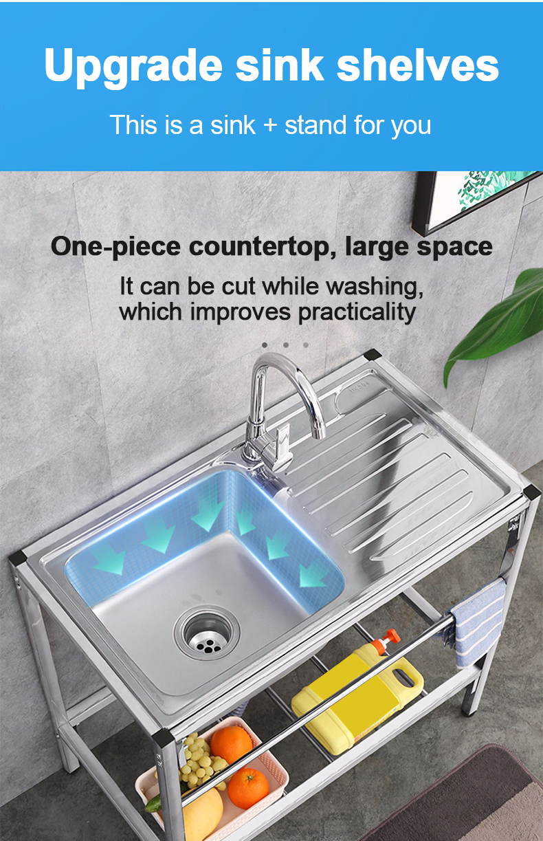 【Never rust】Sinki dapur 80*45*75cm 304 stainless steel kitchen sink ...