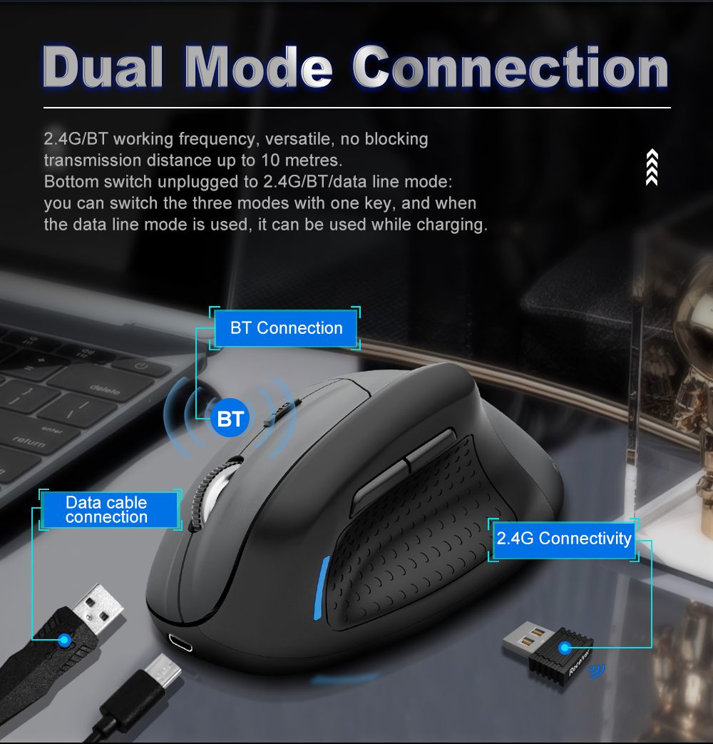E-YOOSO X-45 USB Gaming Vertical Mouse Support Bluetooth 2.4G Wireless ...