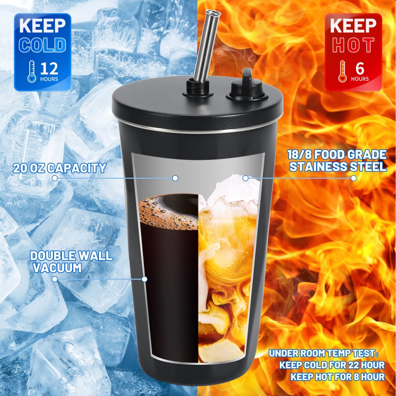 Coffee Mug Vacuum Insulated Bottle Tumbler with Retractable Straw Water ...