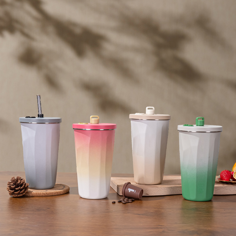 Coffee Mug Vacuum Insulated Bottle Tumbler with Retractable Straw Water ...