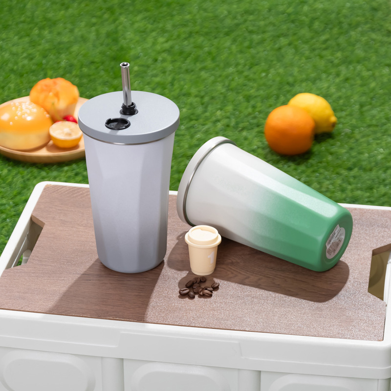 Coffee Mug Vacuum Insulated Bottle Tumbler with Retractable Straw Water ...