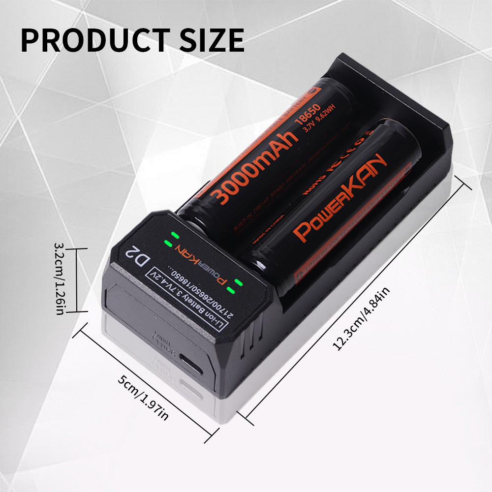 Powerkan 3.7V Li-Ion Battery Charger 2 Independent Charging Slots Usb ...