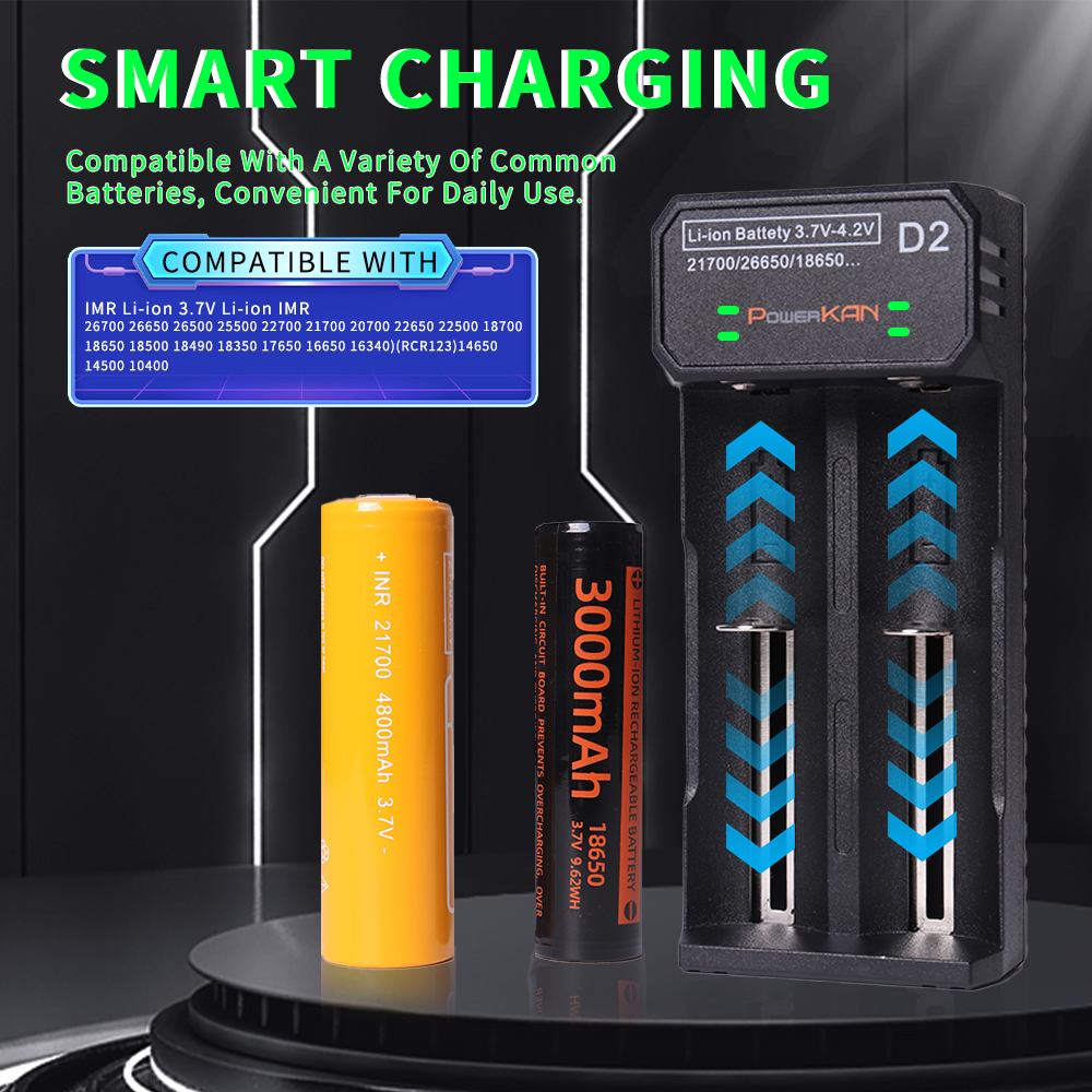 POWERKAN Li-ion D2 21700 Smart Battery Charger 3.7V for 26650 18500 ...