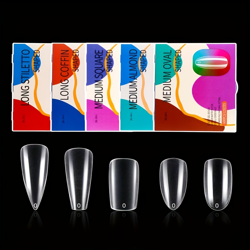600 Pcs Nail Tips Kit - Clear Coffin Nails Long Fake Nails Press On ...