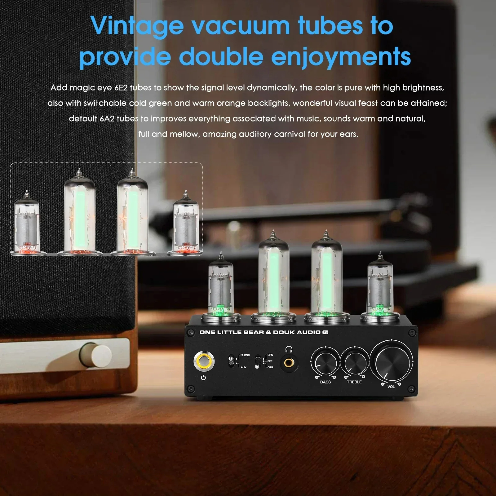 T9 Mini 6E2 Stereo Audio Vacuum Tube Preamplifier MM/MC Phono Stage ...