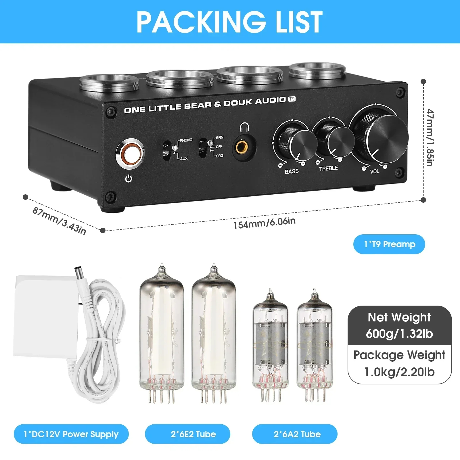 T9 Mini 6E2 Stereo Audio Vacuum Tube Preamplifier MM/MC Phono Stage ...