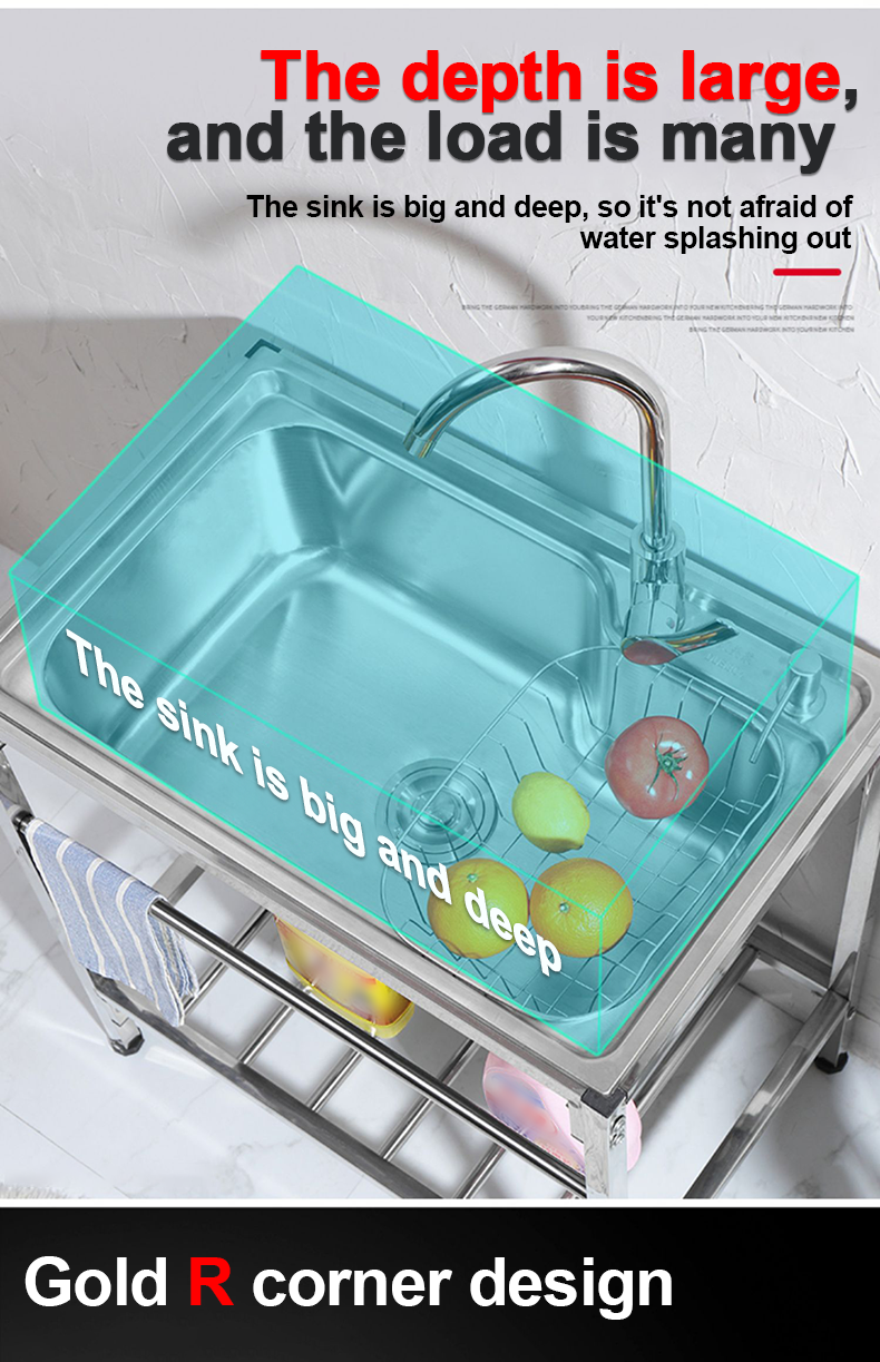 sinki dapur 304 stainless steel kitchen sink 50*37*75cm single bowl ...