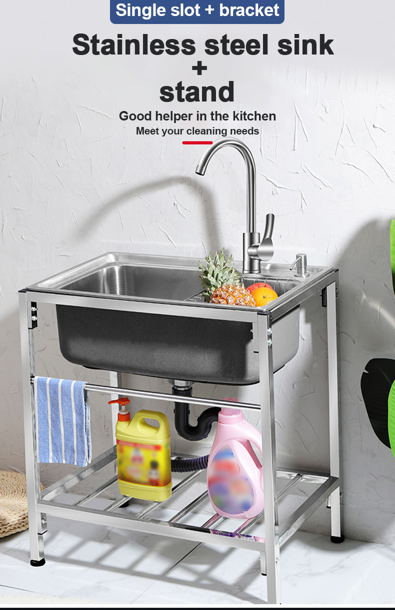 sinki dapur 304 stainless steel kitchen sink 50*37*75cm single bowl ...