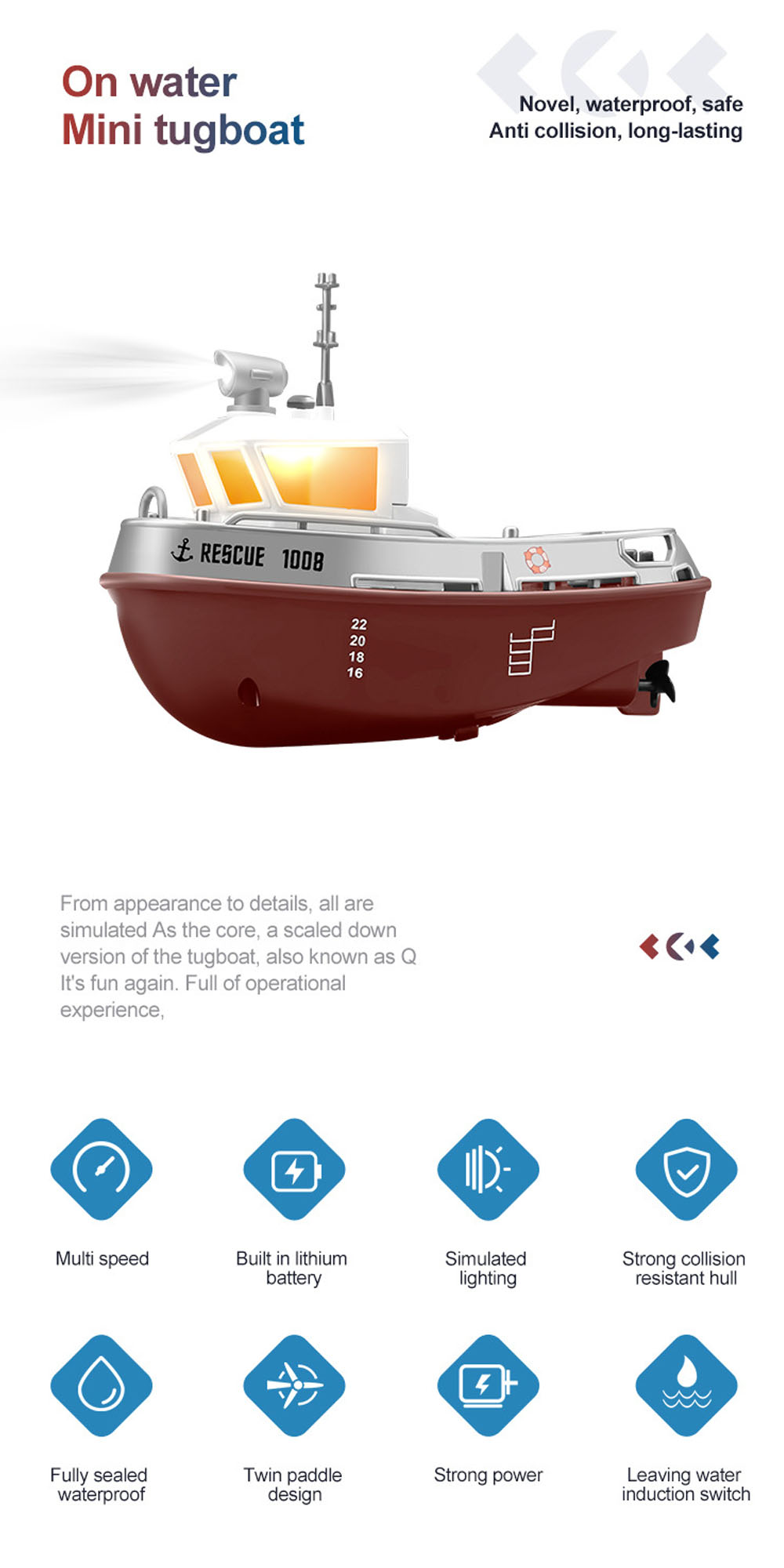 RC Tug Ship Boat Powerful Dual Motor 2.4G Radio Remote Control Boat ...