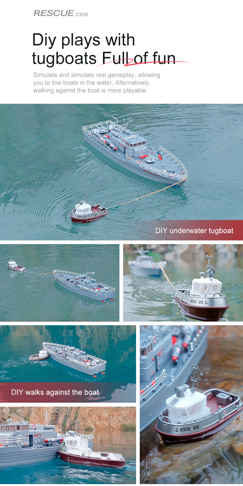 MINI RC Control Tugboat Boat Powerful Dual Motor 2.4G Radio Remote ...