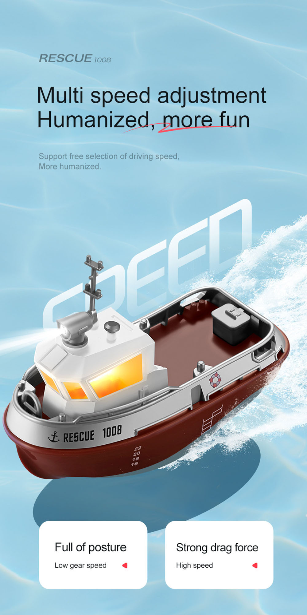 MINI RC Control Tugboat Boat Powerful Dual Motor 2.4G Radio Remote ...