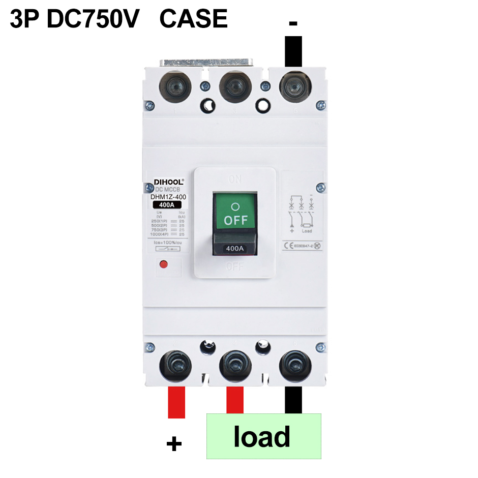 DC Mccb molded case circuit breaker 2P 3 4 Poles 500V 750V 1000V 63A 80 amp 100A 160A 200A 225A ...