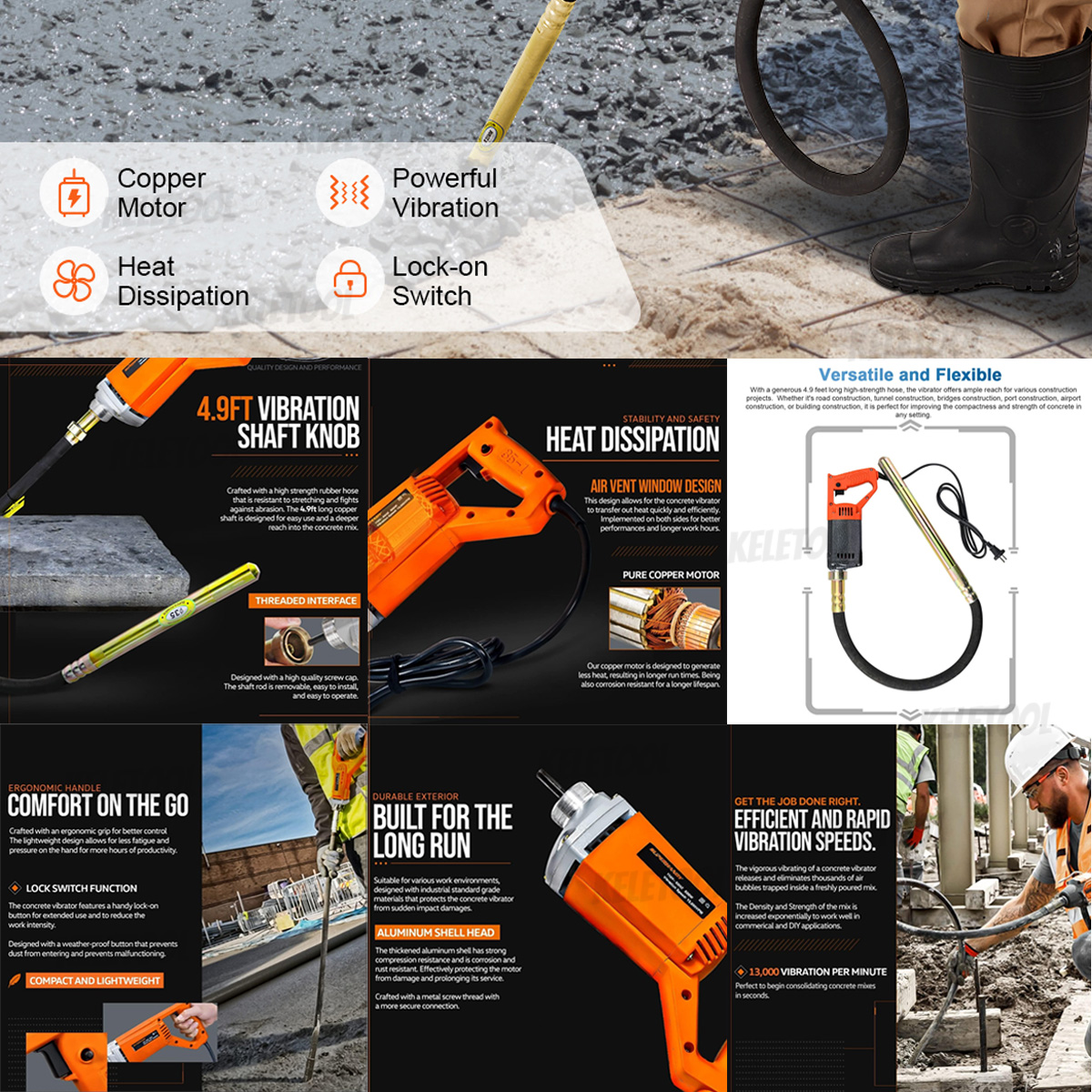 concrete vibrator 3m 5000w electric concrete vibrator concrete vibrator ...