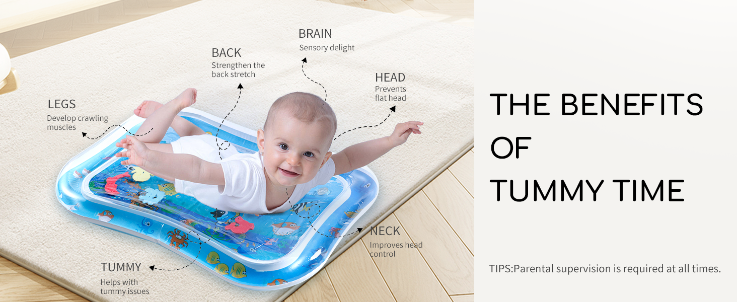 Baby Water Tummy Time Mat - Inflatable Infant Tummy Time Water Mat for ...