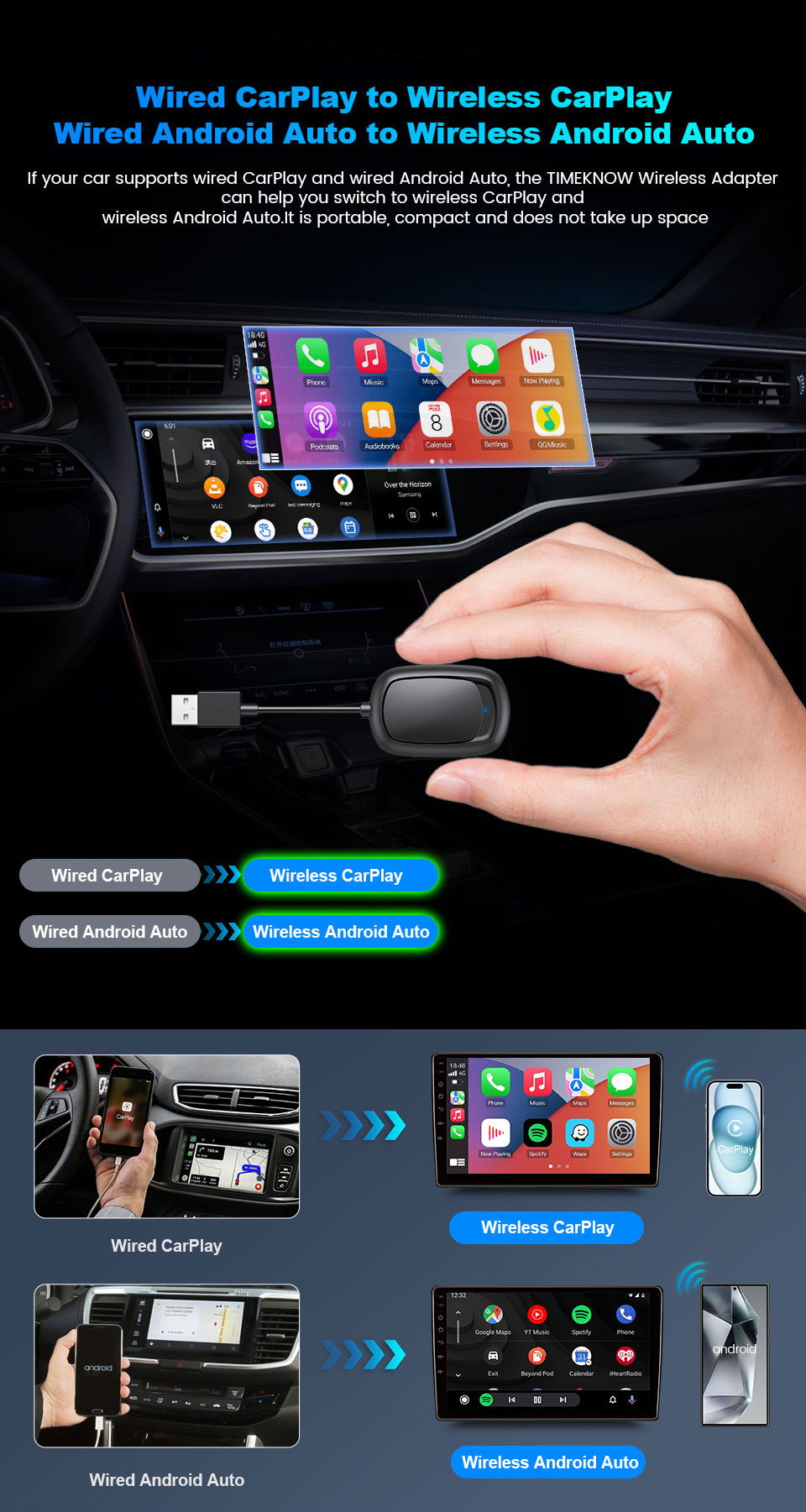 X8 Wireless Carplay Wireless Android Auto Smart Box 2-in-1 Car ...