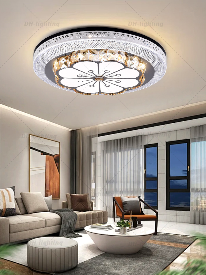 Crystal lamp living room light bedroom lamp modern circular three color ...