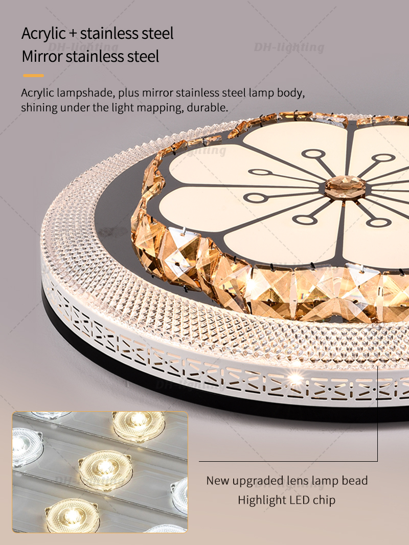 Crystal lamp living room light bedroom lamp modern circular three color ...