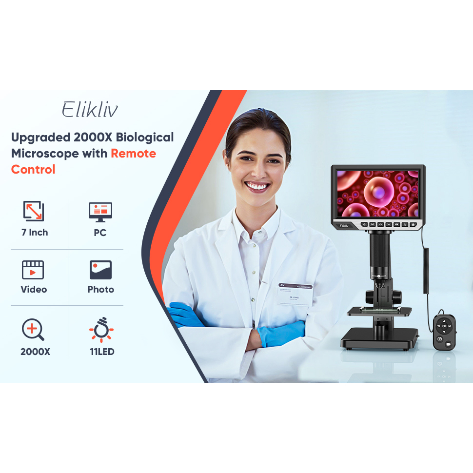 Elikliv EDM11S Rechargeable 7" LCD Digital Cell Microscope with Remote ...