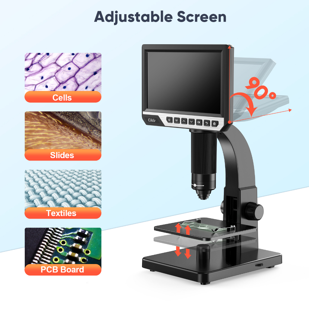 Elikliv EDM11S Rechargeable 7" LCD Digital Cell Microscope with Remote ...