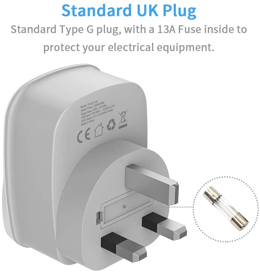 TESSAN Plug Extension Adapter with USB , Power Socket Multi Plug ...