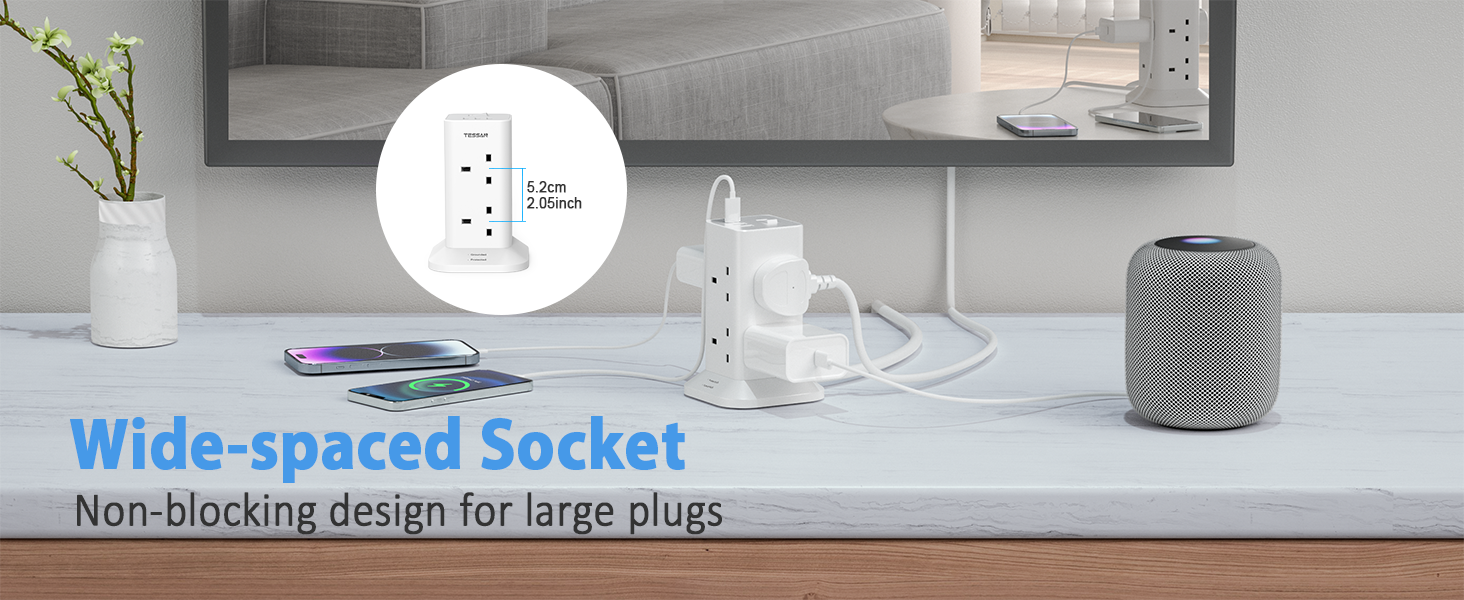 TESSAN 3M Extension Cord with USB C,8 Way Multi Plug Extension Socket ...