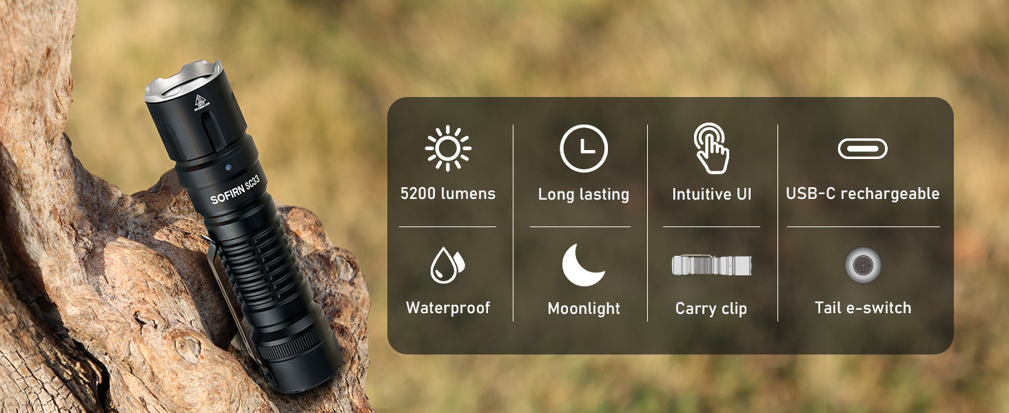 Sofirn SC33 XHP70 Powerful Flashlights Rechargeable High Lumens 5200 Lumens with a Tail E-Switch ...