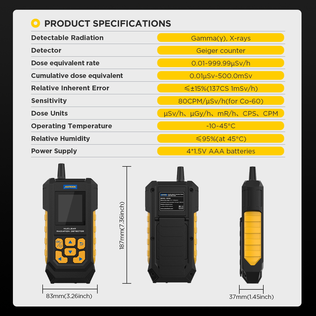 AUTOOL Nuclear Radiation Detector ND300 LCD Display Geiger Counter ...