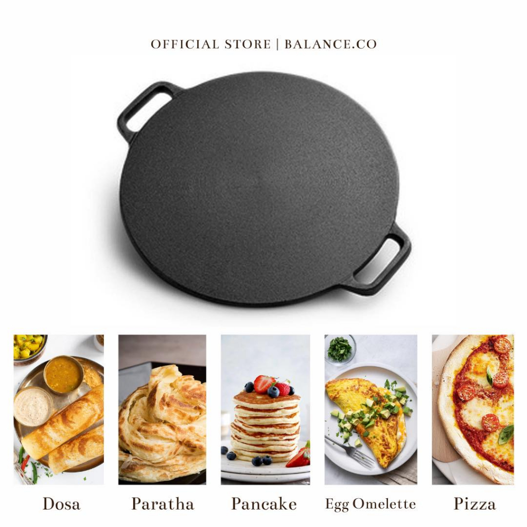 Pre-seasoned Pure Cast Iron Flat Pan Crepe Pan Dosa Tawa Camping ...