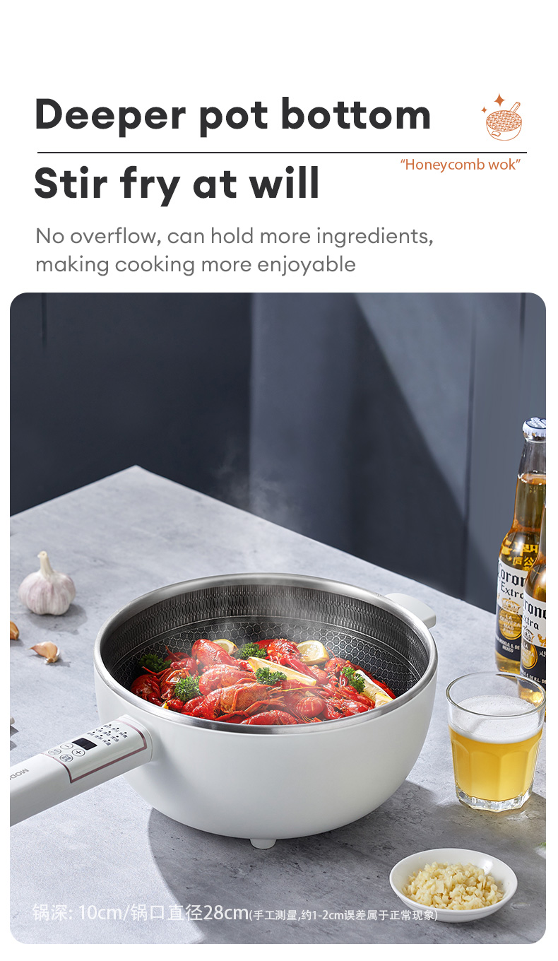 MODONG 5L Honeycomb Non Stick Electric Frying Pan Household Multi Cooker Stainless Electric Pot ...