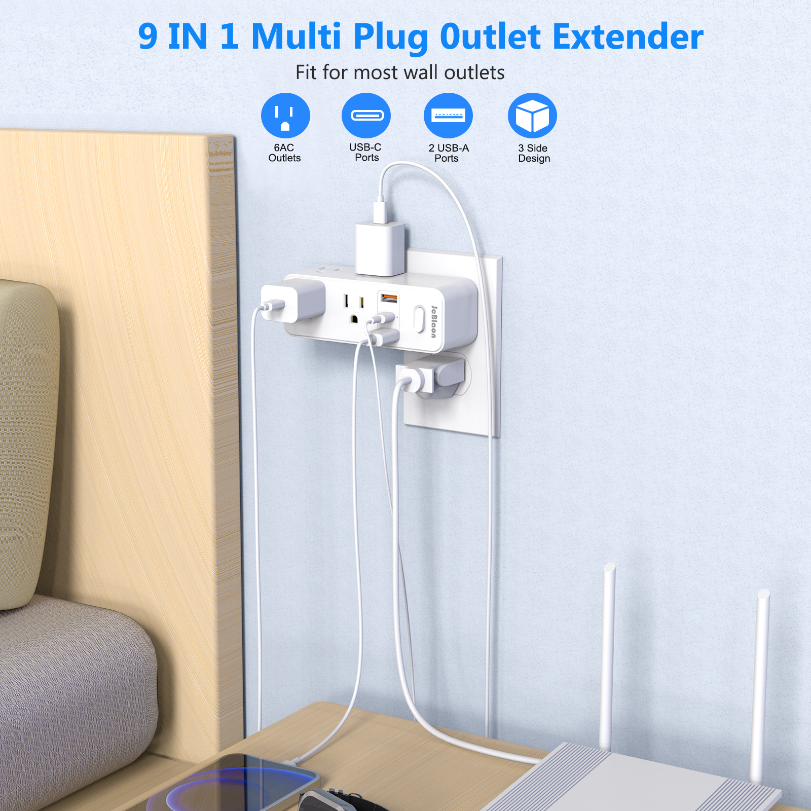 Rotating Plug USB Outlet Extender Surge Protector - with 6 AC Multi ...