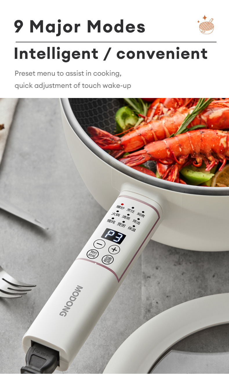 MODONG 5L Honeycomb Non Stick Electric Frying Pan Household Multi Cooker Stainless Electric Pot ...