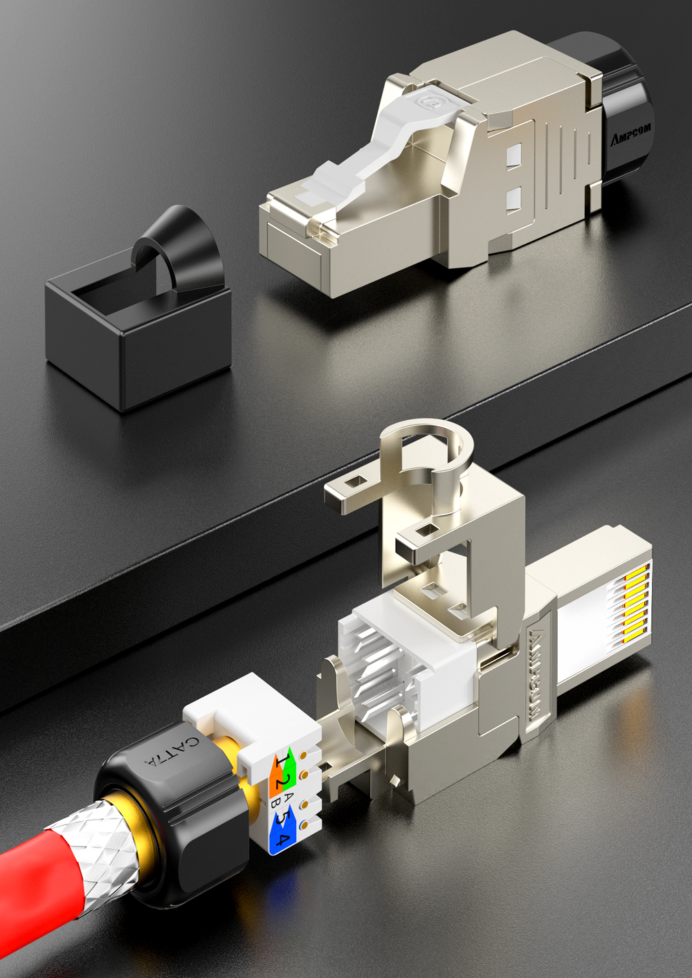 AMPCOM RJ45 Modular Plug CAT8 CAT7A CAT7 CAT6A CAT6 STP Network Toolless Connector Ethernet ...