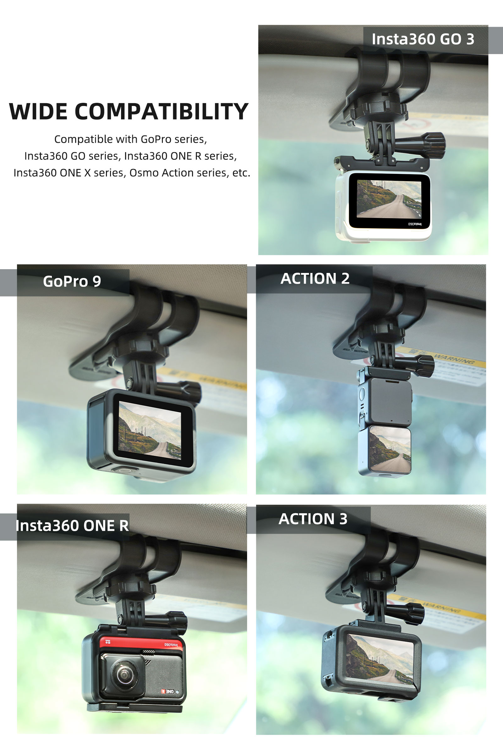 DJI Action 5 Pro Car Sun Visor Mount for GoPro 13 Action Camera Holder ...
