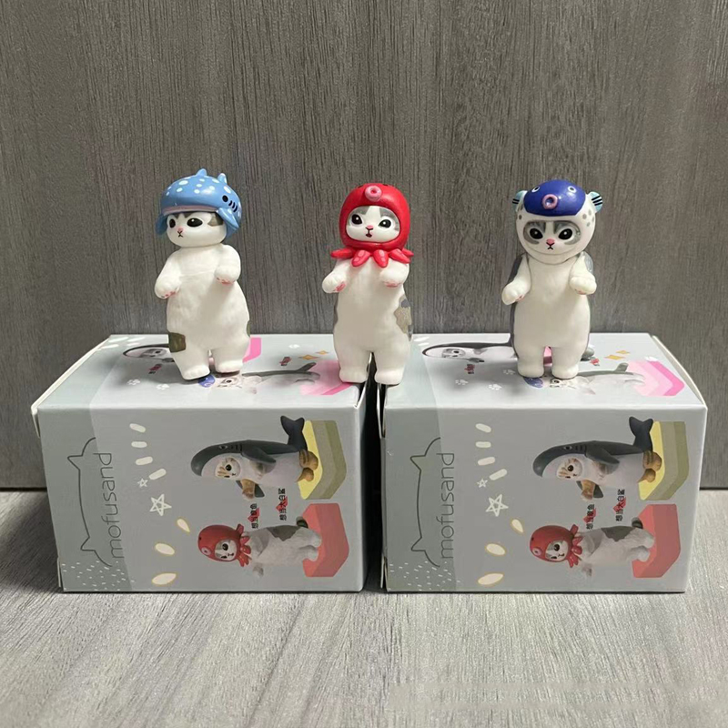 6Pcs/Set 4cm Cartoon Anime Mofusand Shark Cat Tiger Shark Whale ...