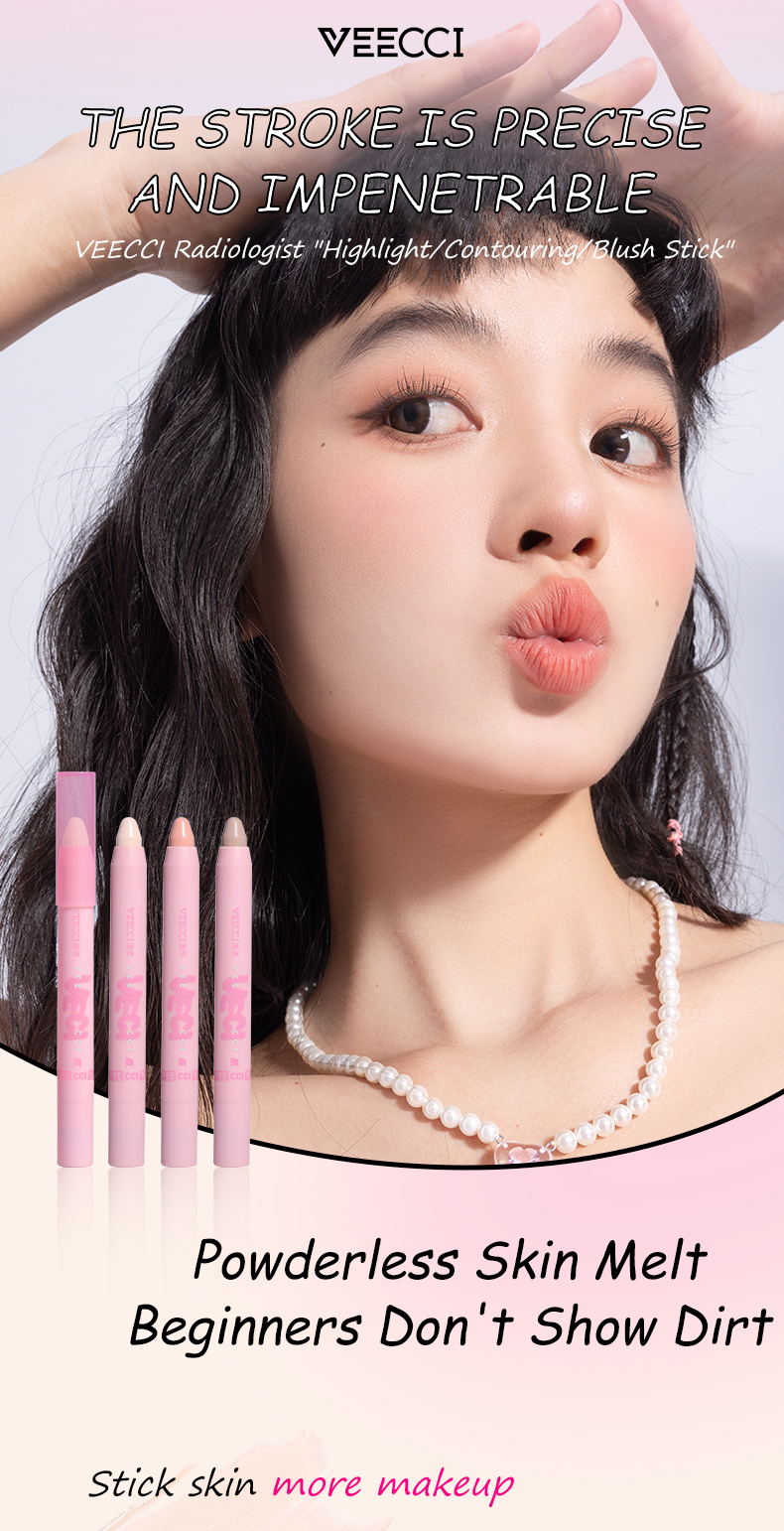 VEECCI 3 in 1 Highlighter & Contour & Blush Stick with Brush Head ...