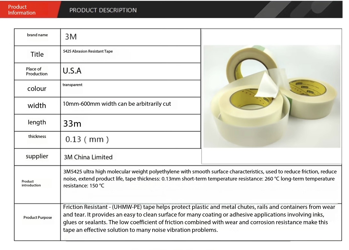 3M 5425 UHMW Film Tape,Clear Translucent Thinckness 0.11mm | Shopee ...