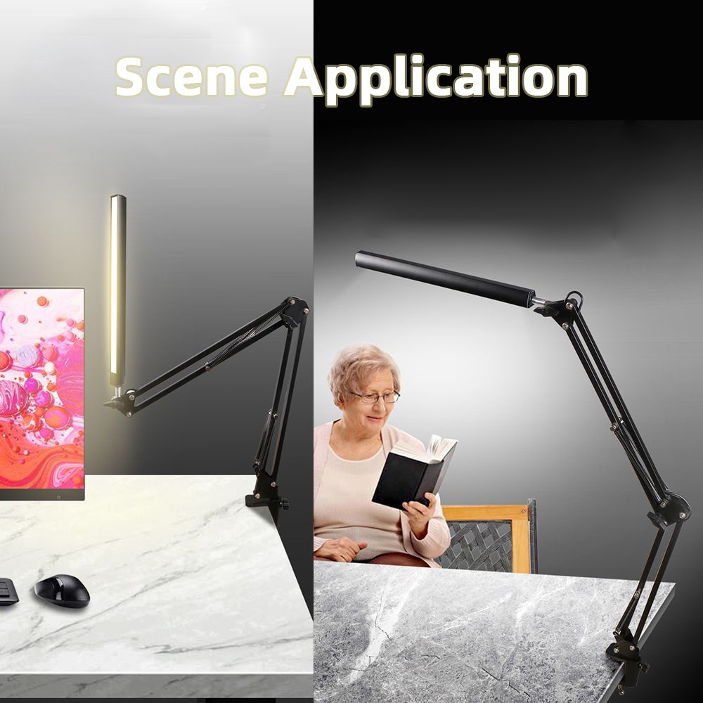 3 Light Colors LED Flexible Desk Table Lamp with Rotatable Clamp Study ...