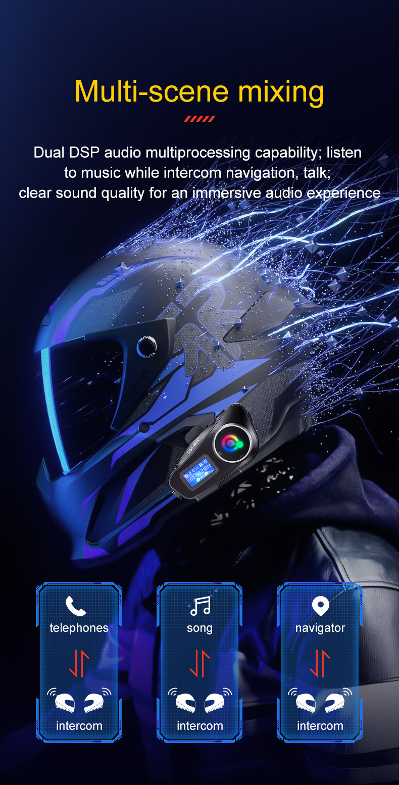 Q58 Max Motorcycle Helmet Bluetooth Intercom IP65 Waterproof Intercom Distance 500 Meters Multi ...