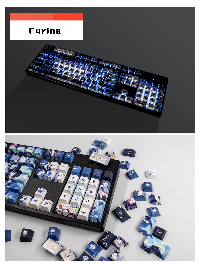 Genshin Impact Furina Keycaps PBT Dye-sub Cherry Profile Keycap Custom ...