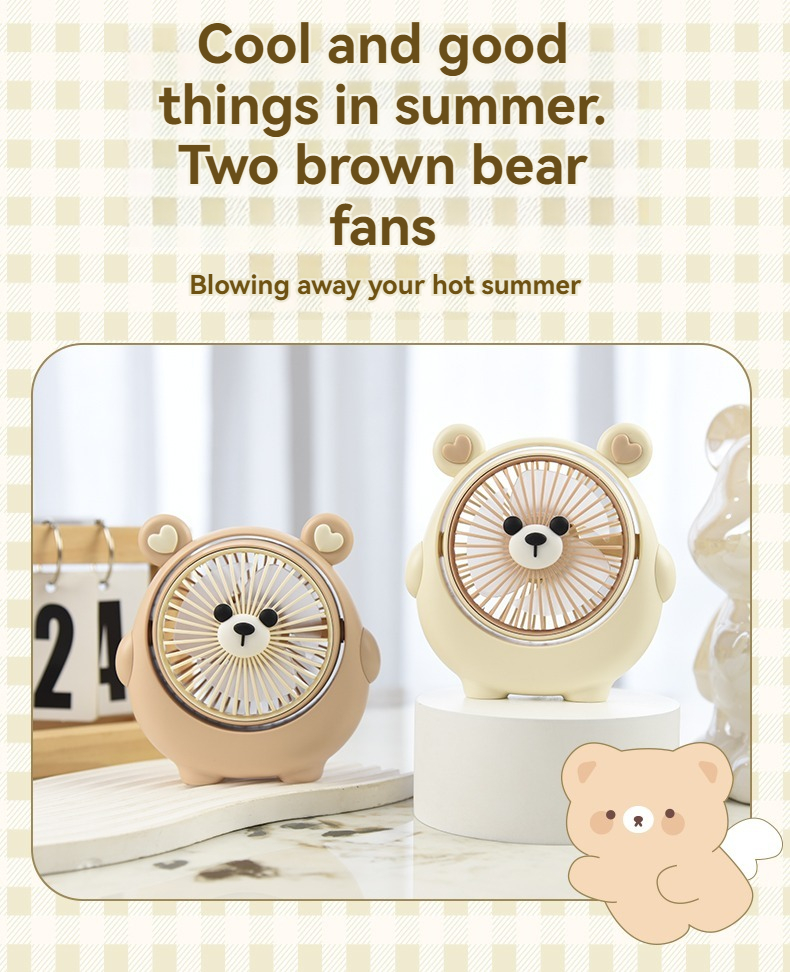 One Cream Fufu Cute Bear Small Desktop Fan, Can Rotate 180 Degrees ...