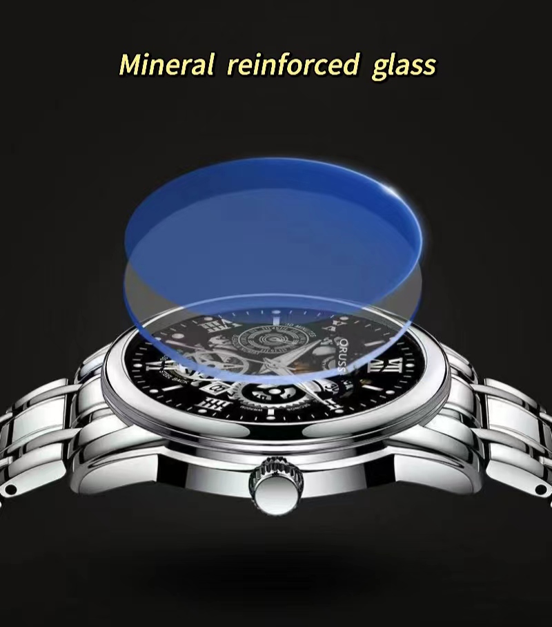 ORUSS Original Men Luxury Hollow Stainless Steel Date Gold/Silver Mens ...