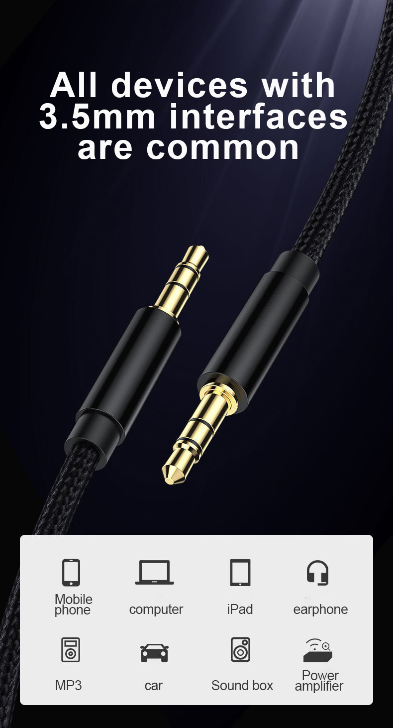 1/2/3 Meter Male To Male Speaker Cable For Mobile Phone 3.5mm Aux ...