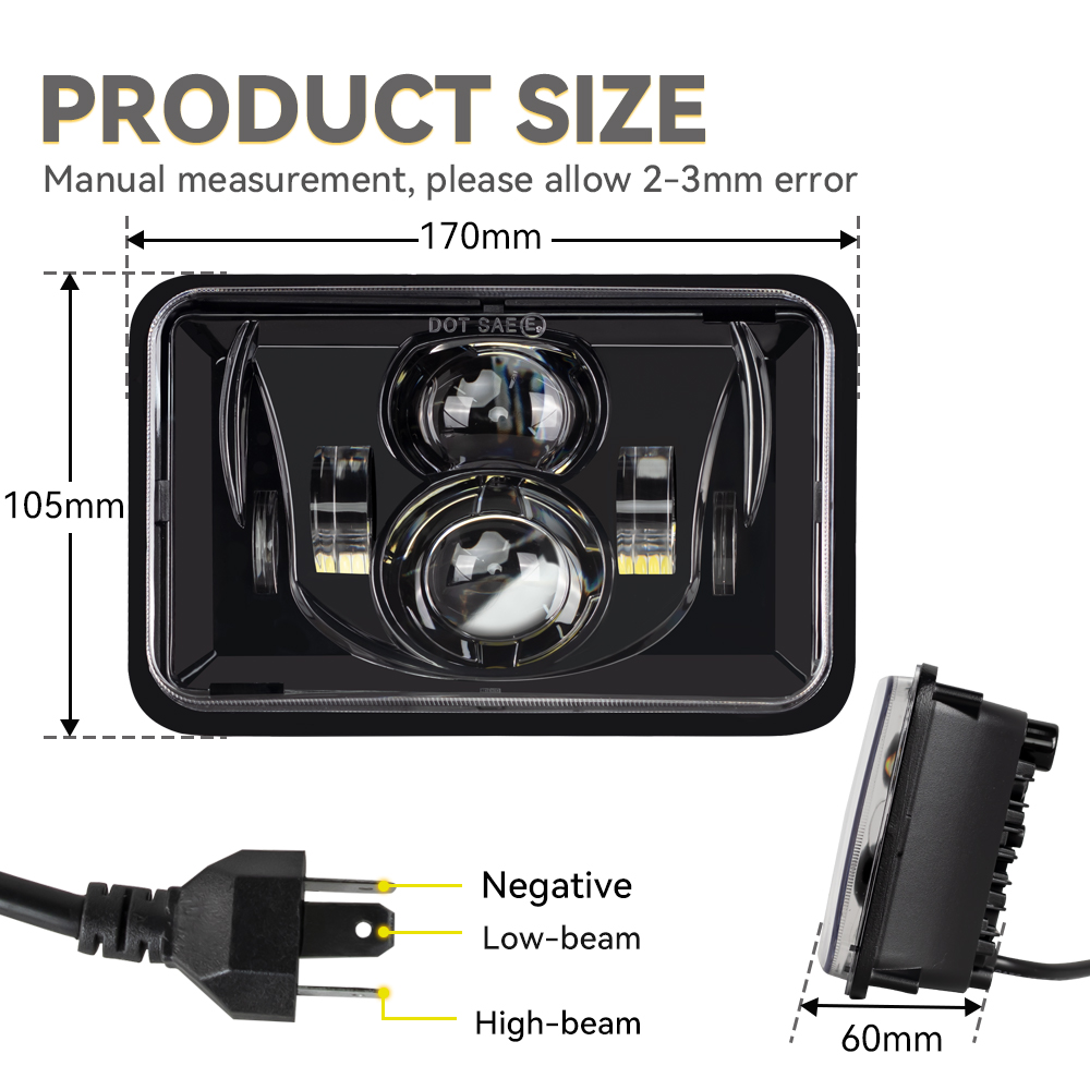 2pcs 4x6 Led Headlights Dot Approved Sealed Beam Rectangular Headlamp ...