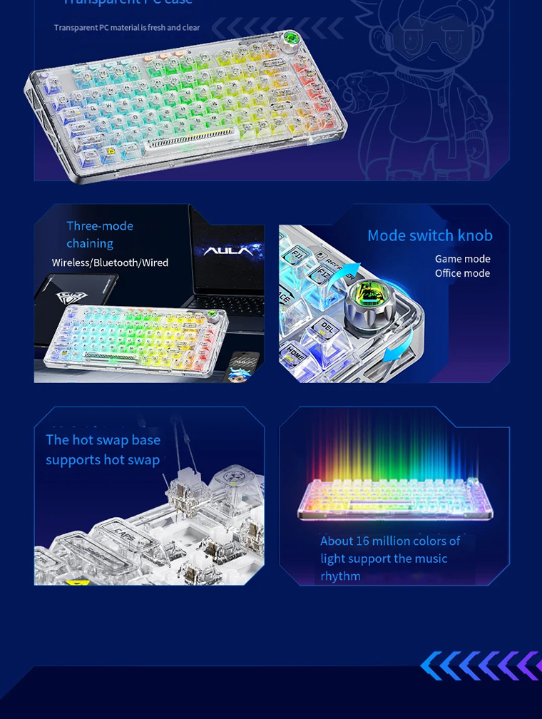 AULA F81 transparent customized mechanical keyboard, the third mock ...