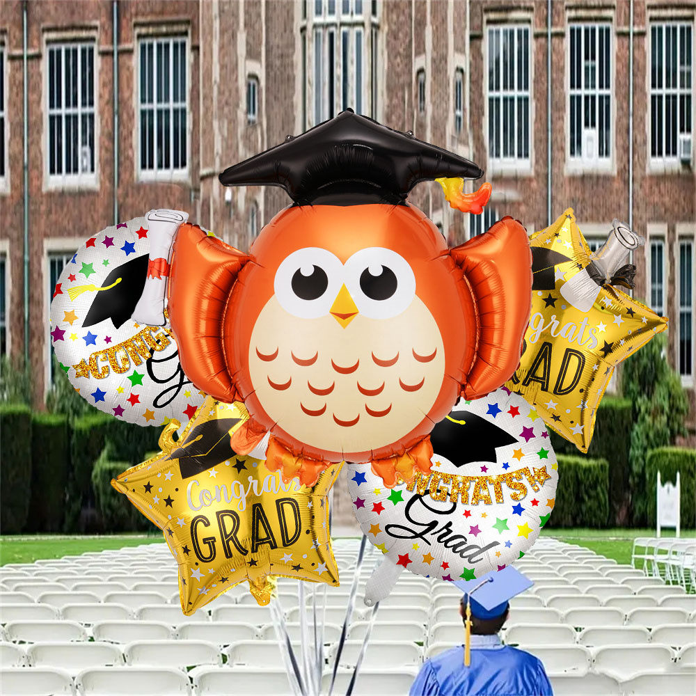 5pcs Graduation Theme Party Aluminum Foil Balloon Set, Dr. Owl, Happy ...