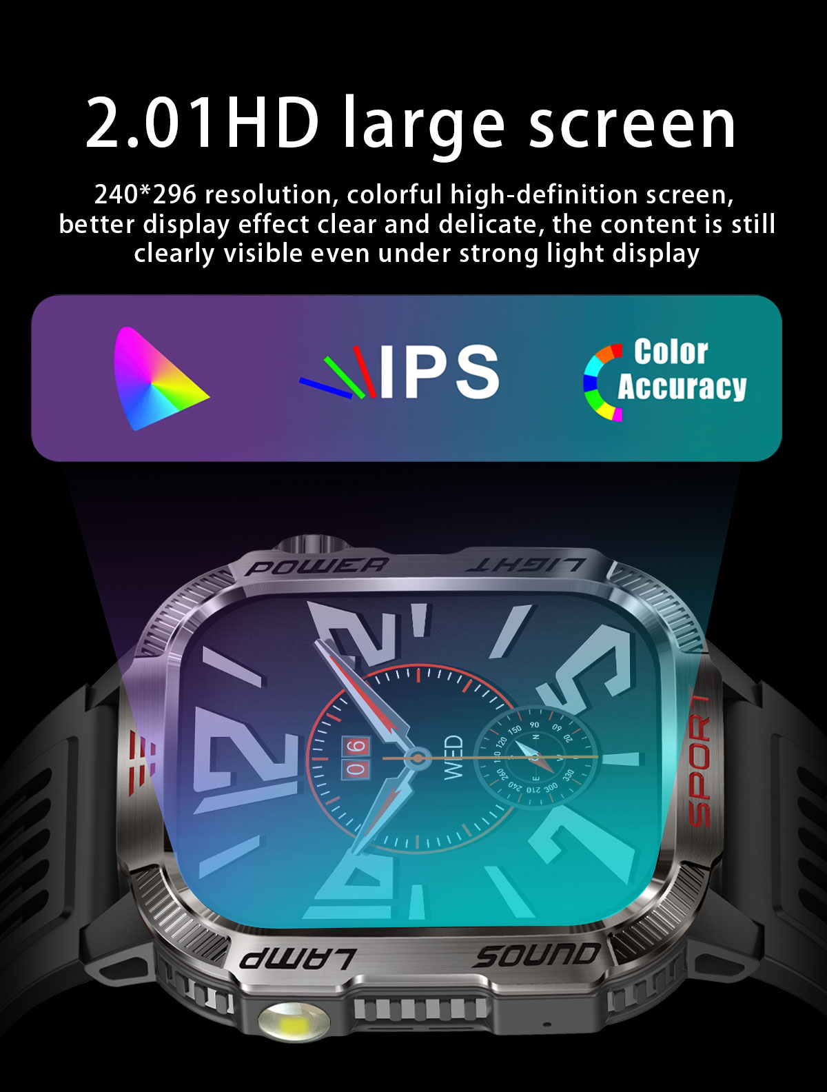LIGE Outdoor Sports Smartwatch LED Light Flashlight 600mAh Battery ...