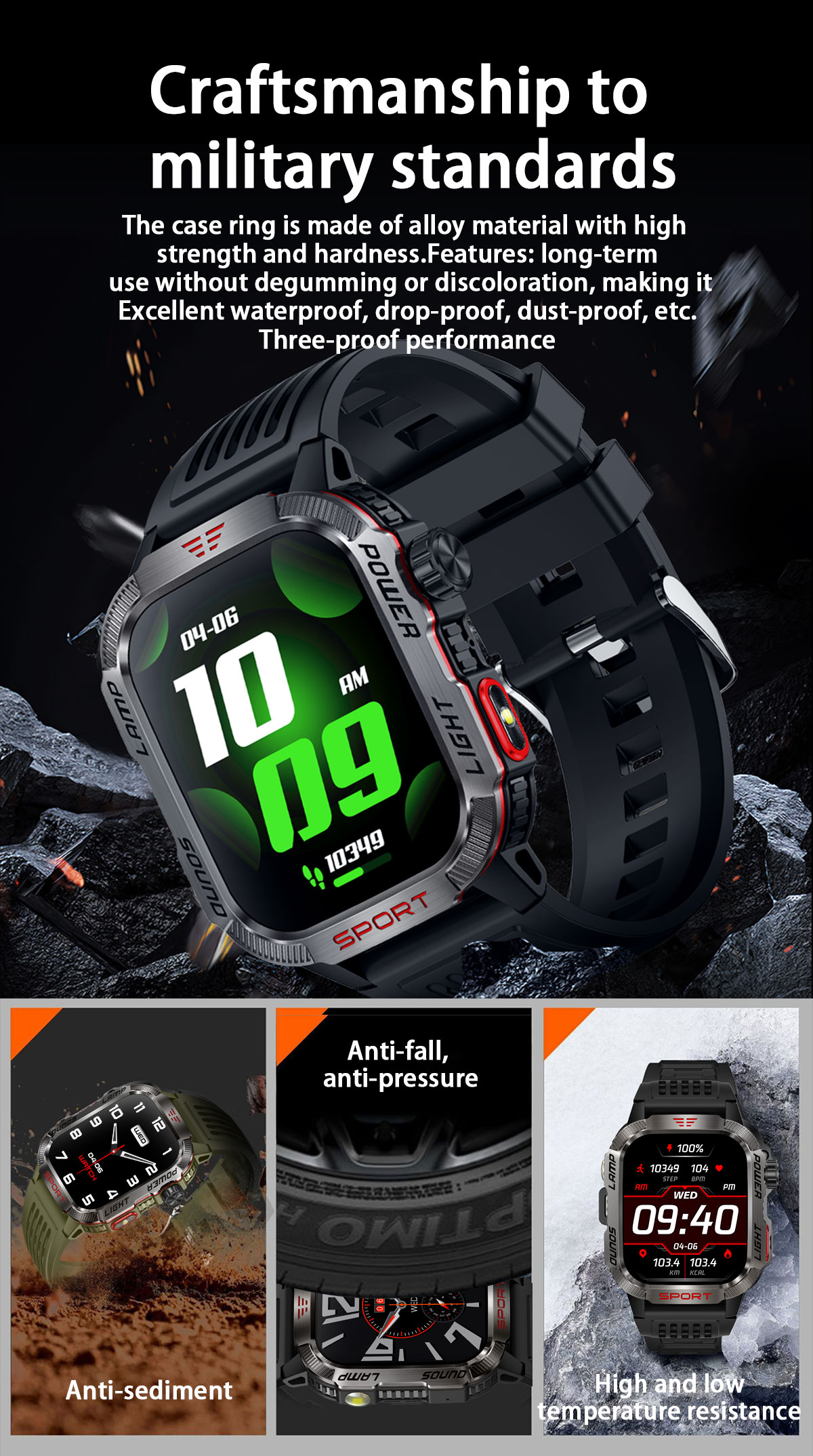 LIGE Outdoor Sports Smartwatch LED Light Flashlight 600mAh Battery ...