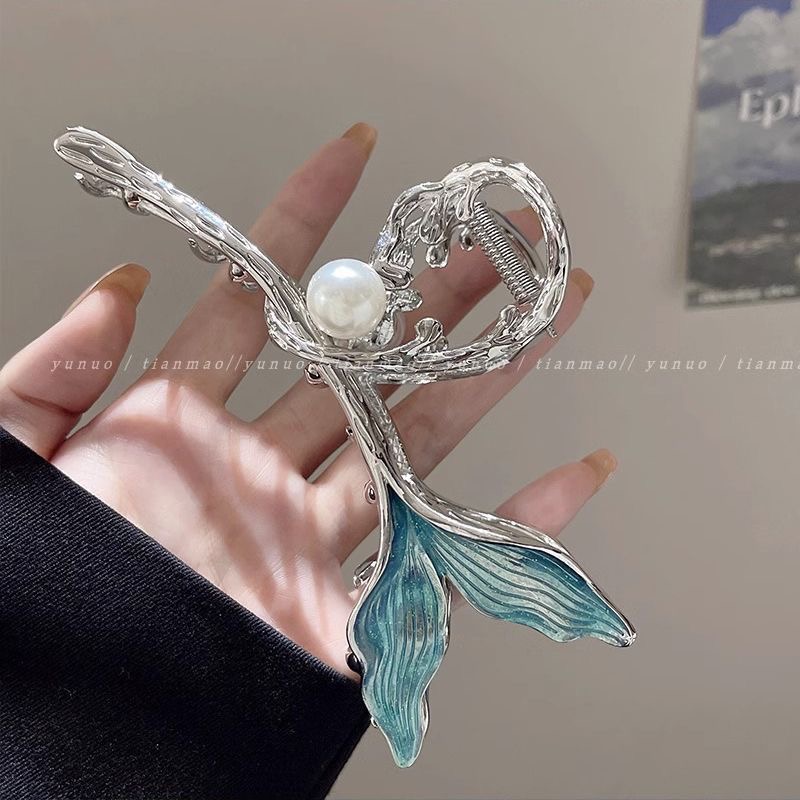 Blue Fishtail Grab Clip~Original Design Metal Pearl Large Size Hair ...