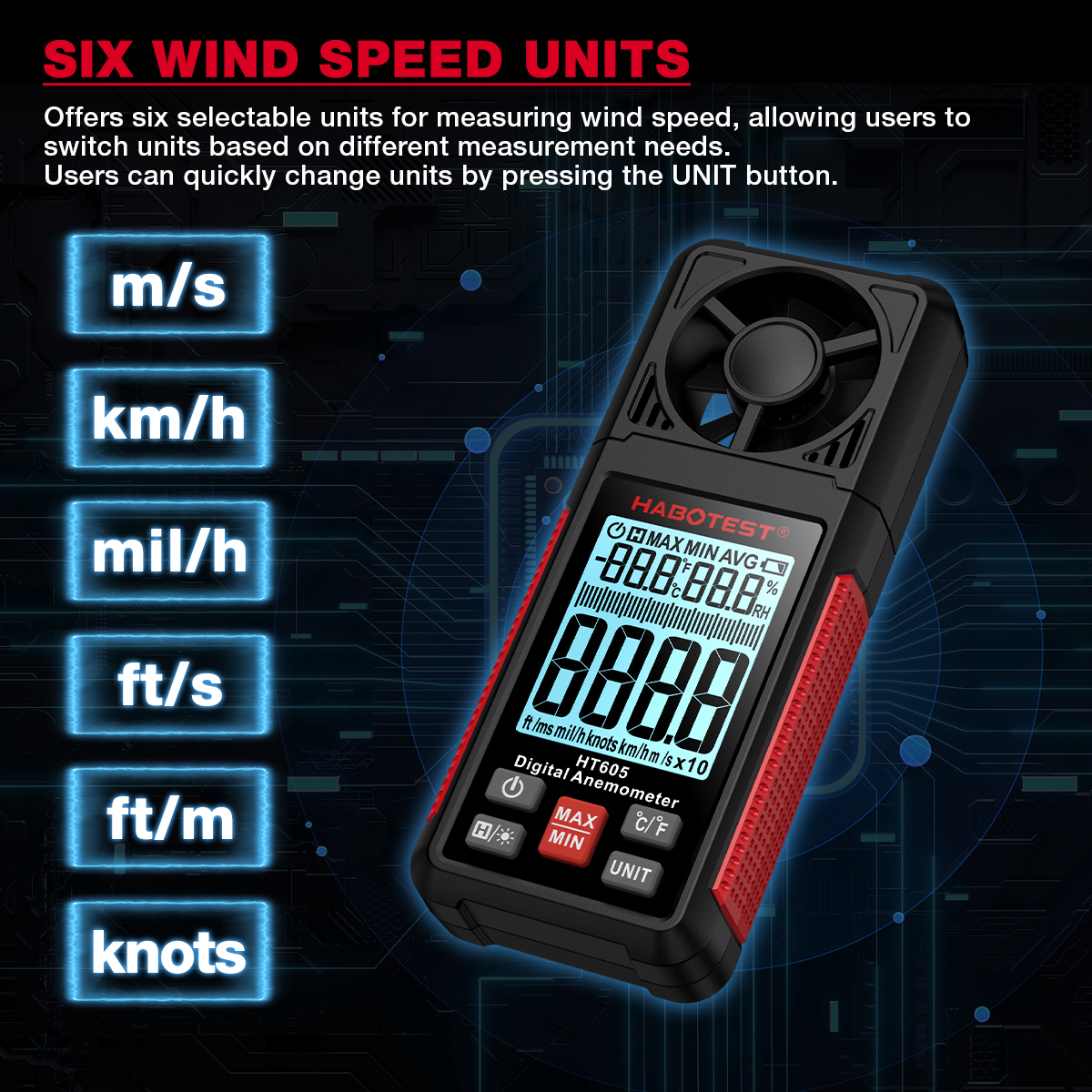 HABOTEST HT605 Digital Anemometer Portable Wind Speed Meter Air ... HABOTEST HT605 Digital Anemometer Portable Wind Speed Meter Air ...